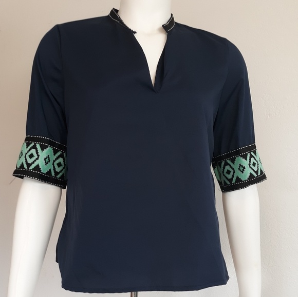 Orderplus | Tops | Orderplus Embroidered Aztec Sleeve Top | Poshmark